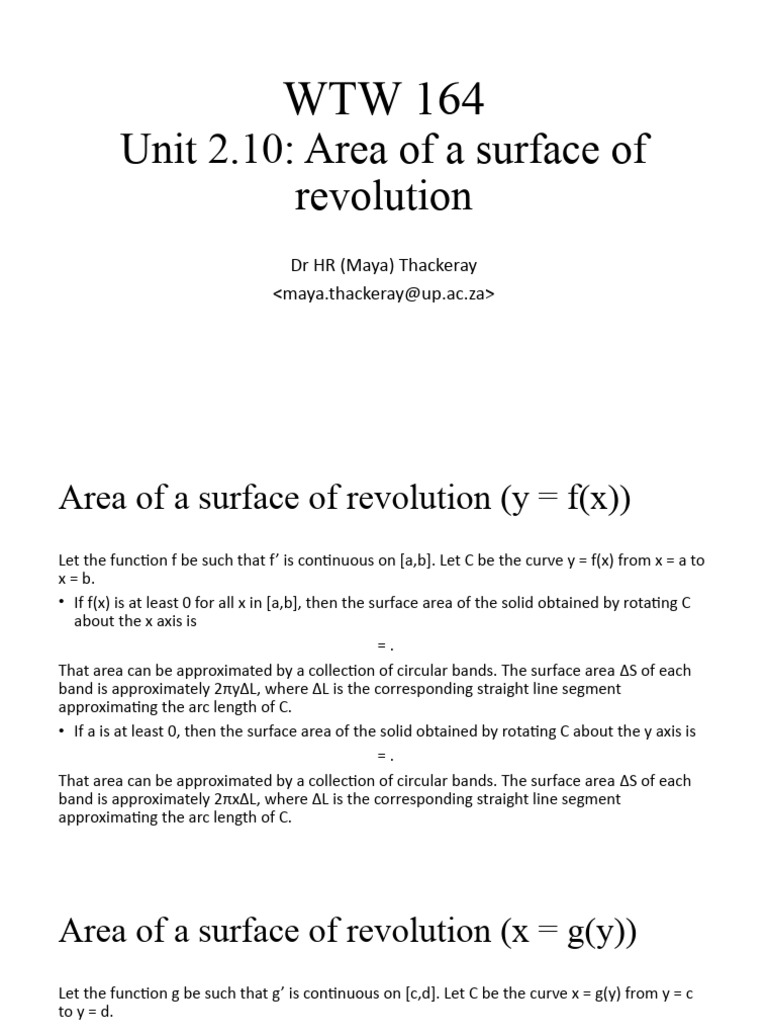 Unit 2 PT 10 Are A Surface of Revolution | PDF | Curve | Area