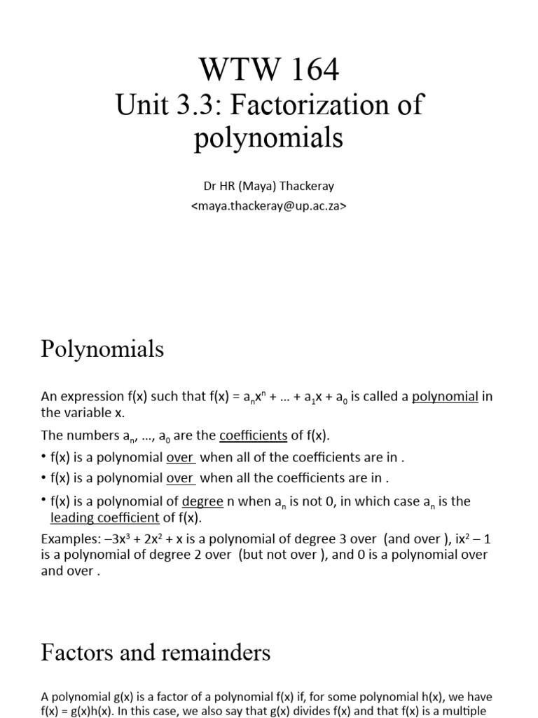Unit 3 PT 3 Factor Polynomials | PDF | Polynomial | Mathematics Of Computing