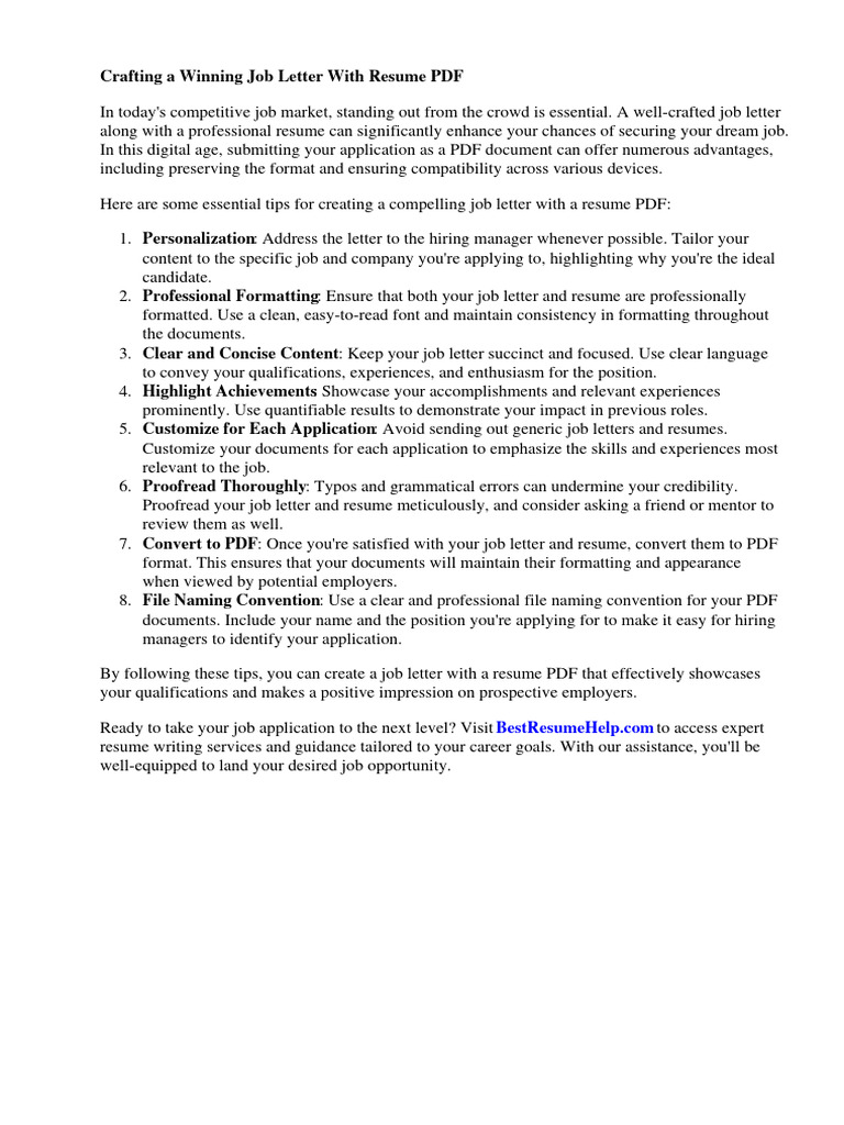 Job Letter With Resume PDF | PDF | Résumé