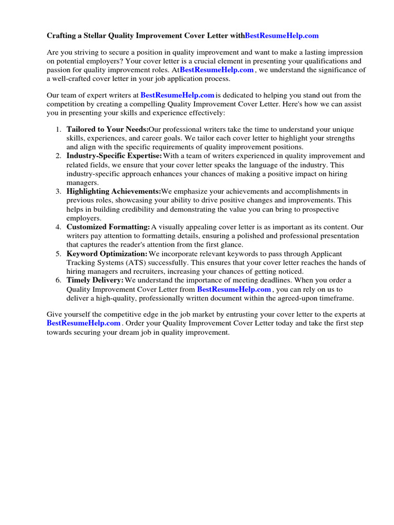 Quality Improvement Cover Letter | PDF | Quality Management | Six Sigma