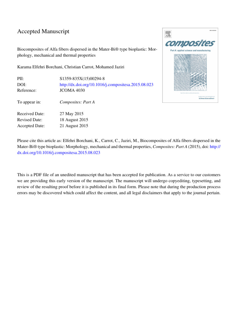 Biocomposites of Alfa Fibers Dispersed in The Mater-Bi® Type Bioplastic ...