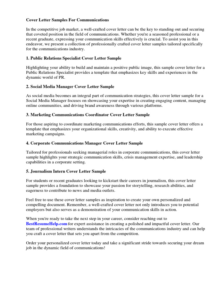 Cover Letter Samples For Communications Position | PDF | Résumé ...