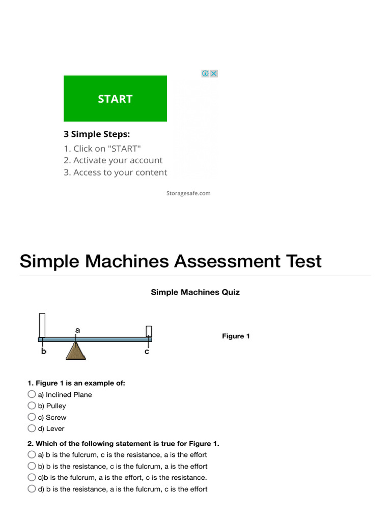 Simple Machines - Assessment Test | PDF | Machines | Lever