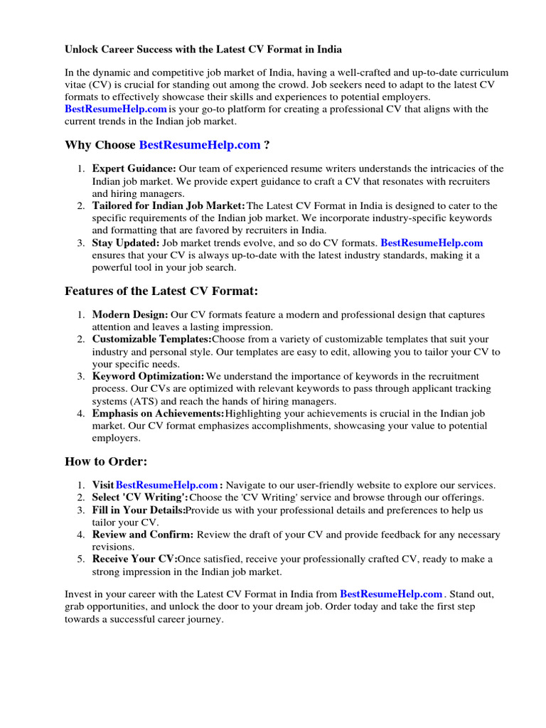 Latest CV Format for Indian Job Seekers | PDF | Résumé