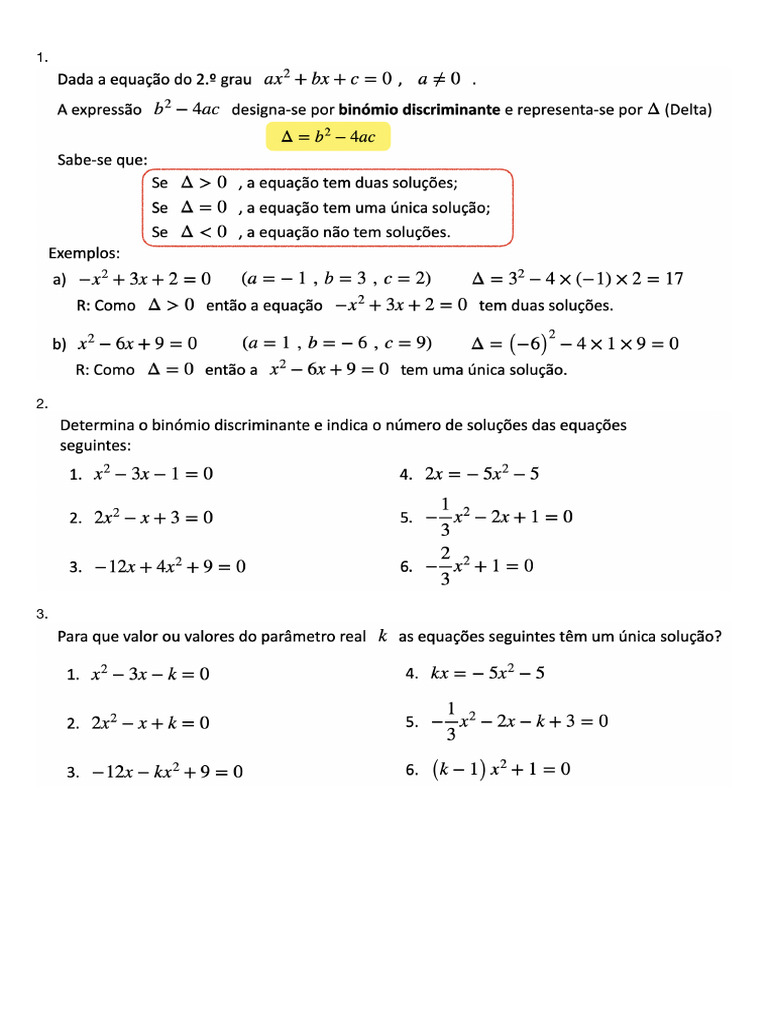 Equações Do 2.º Grau - Binómio Discriminante | PDF