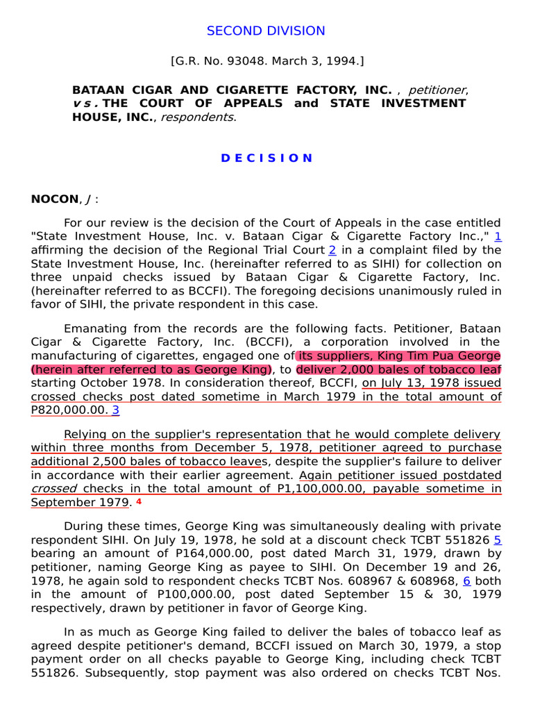 Bataan Cigar and Cigarette Factory, Inc. v. Court of Appeals | PDF ...