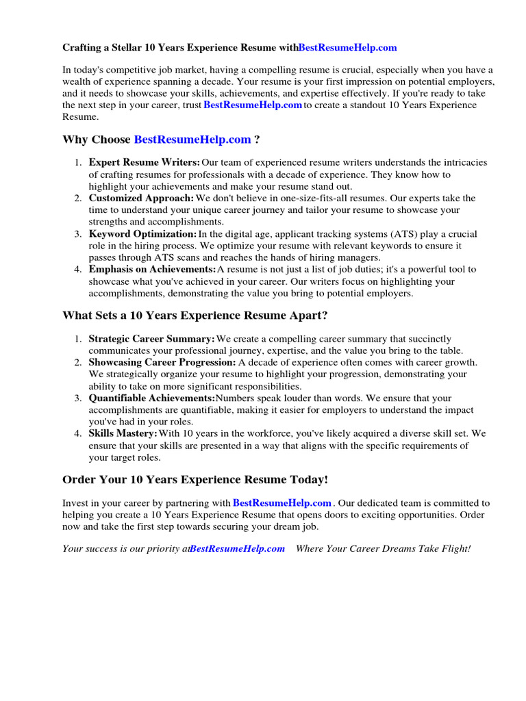 10-Year Experience Resume Guide | PDF | Career & Growth