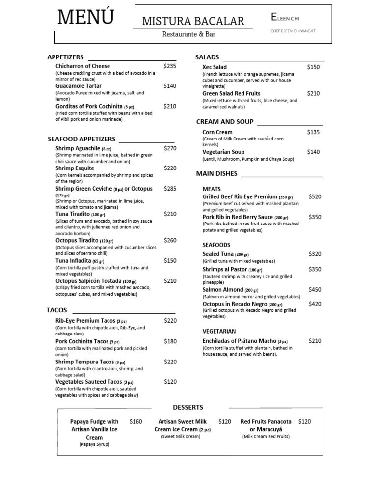 MENÚ MISTURA ENGLISH 2021 | PDF