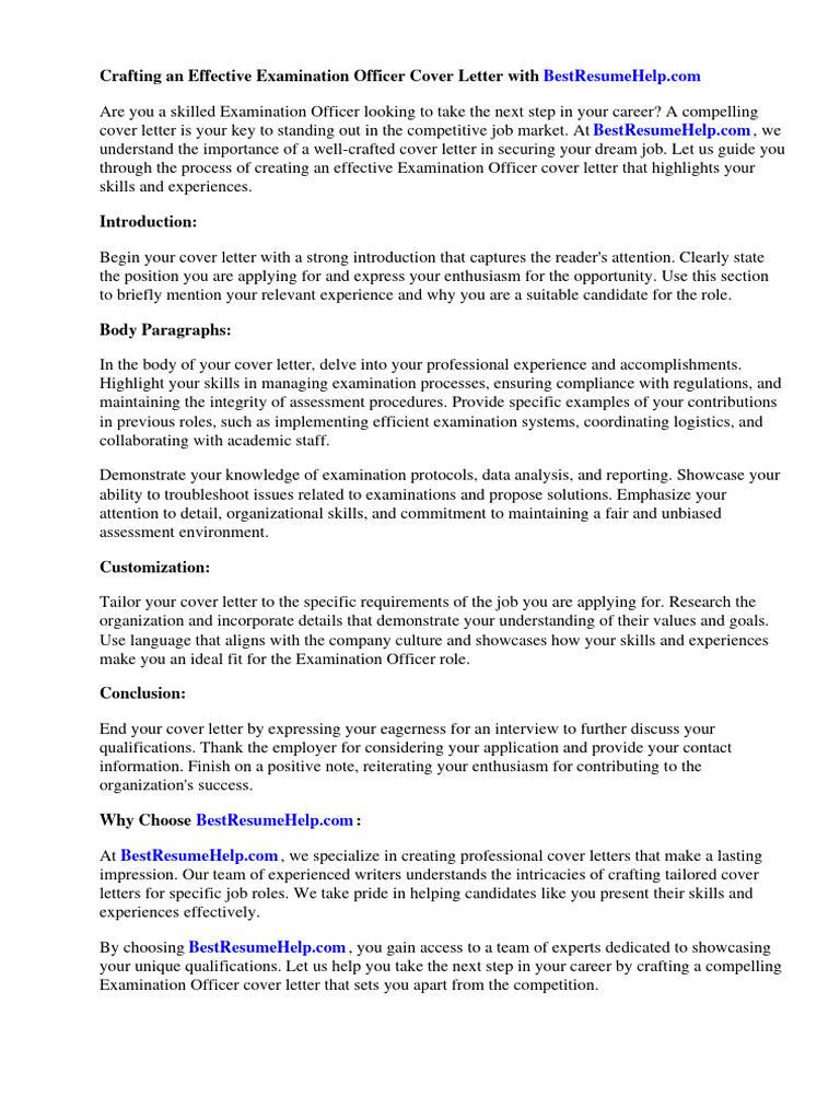 Examination Officer Cover Letter Guide | PDF | Recruitment | Leadership