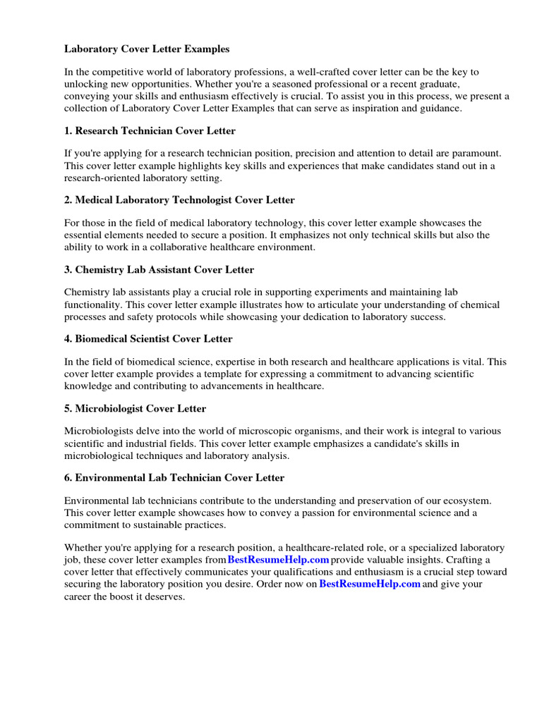 Laboratory Cover Letter Templates | PDF | Laboratories | Medical Laboratory
