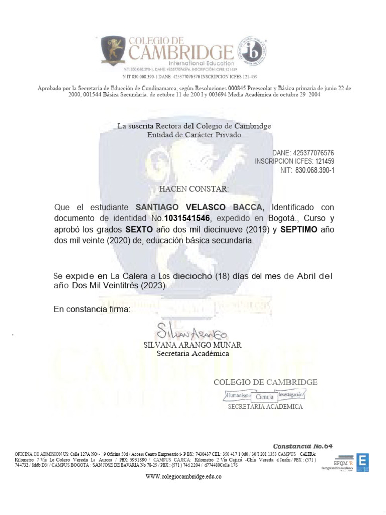 FORMATO CERTIFICADO DE ESTUDIO COLEGIO 2 | PDF