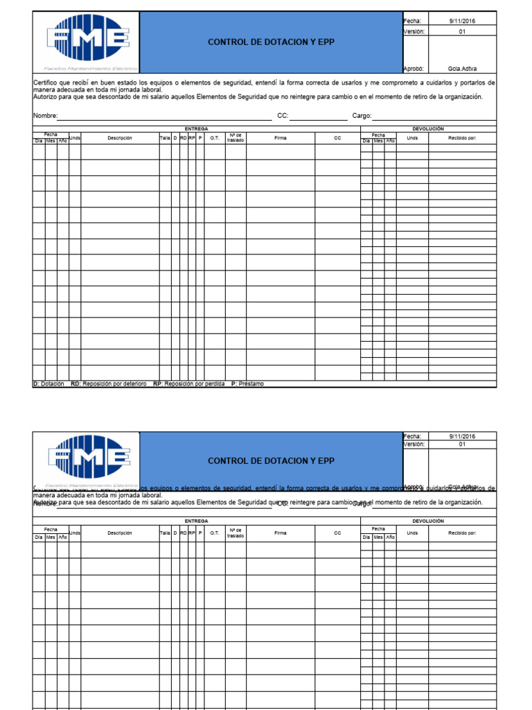 Control de Dotacion y Epp Ver 01 | PDF | Labor | Relaciones laborales
