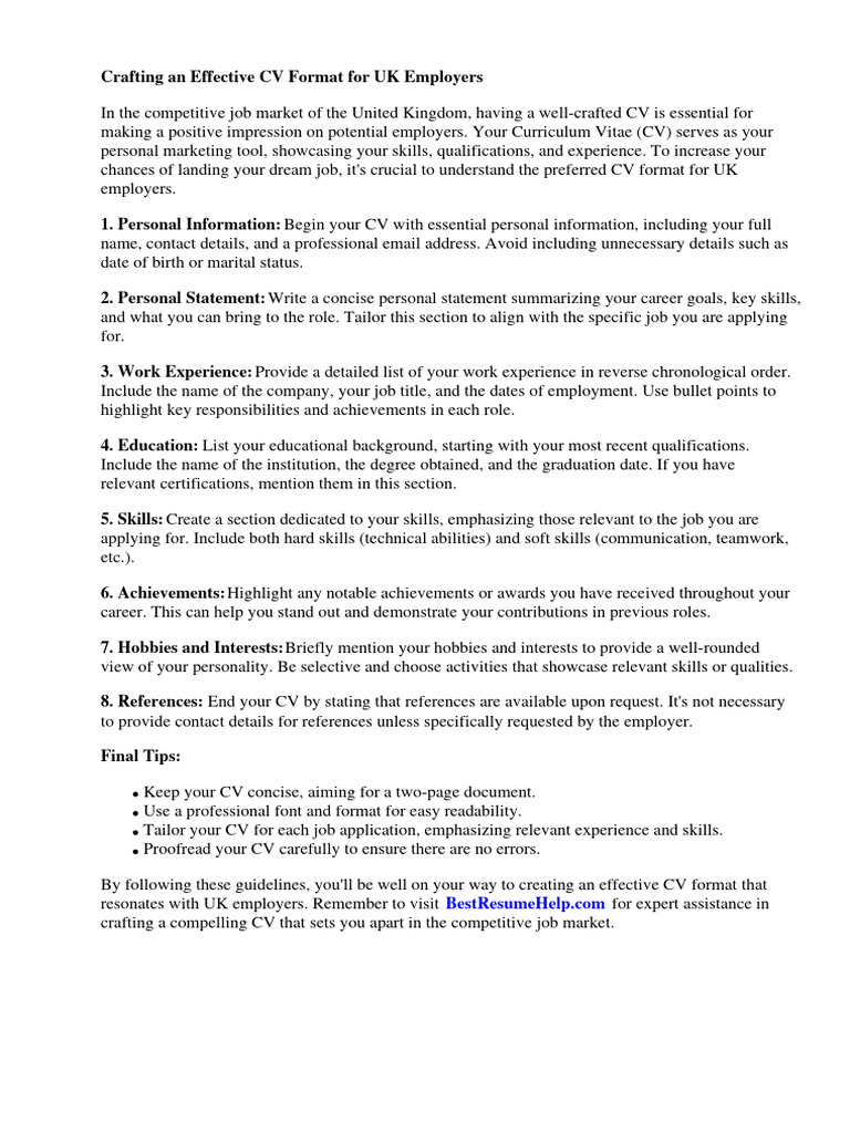 CV Format For Uk Employers | PDF | Résumé | Computing