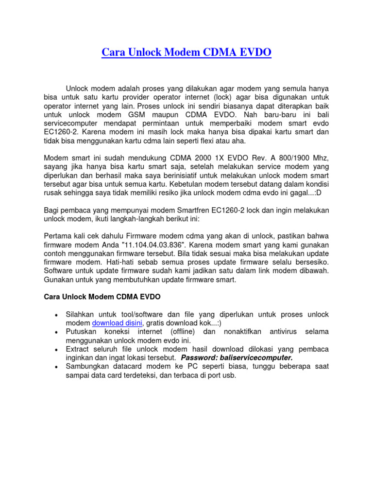 Panduan Unlock Modem CDMA EVDO | PDF | Komputer