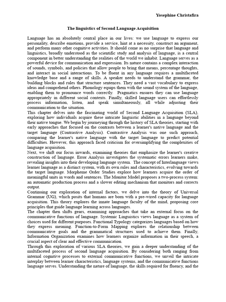 The Linguistics of Second Language Acquisition (Yosephine Christafira ...