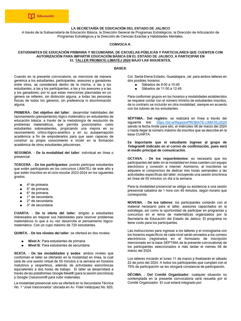 Convocatoria Promate Limatej 2024a v1 | PDF | Educación primaria ...