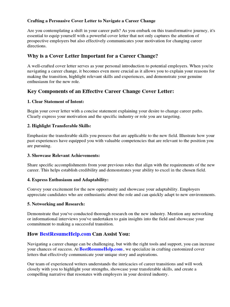 Cover Letter To Change Career Path | PDF | Résumé | Experience