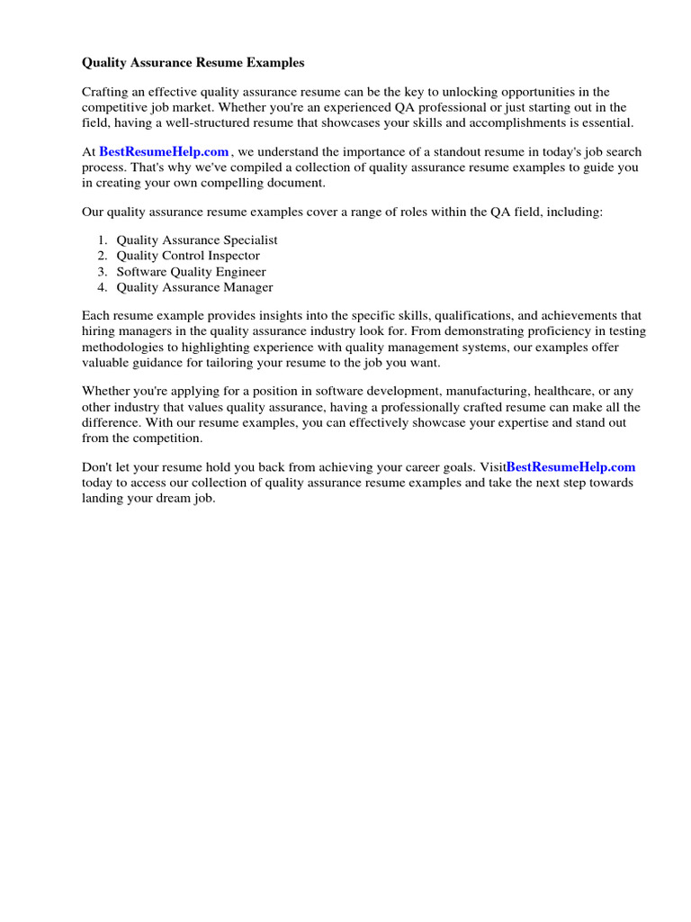 Quality Assurance Resume Examples | PDF | Résumé | Quality Assurance