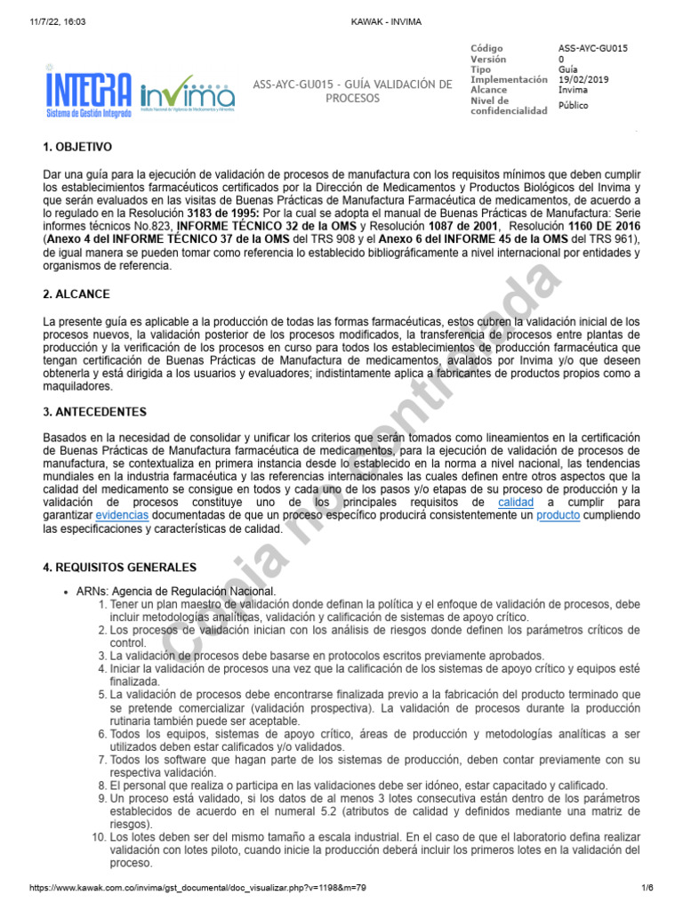 ASS-AYC-GU015 Guía Validación de Procesos | PDF | Calidad (comercial ...