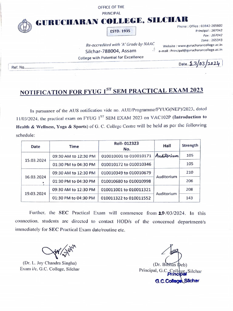 FYUG Practical Notice - Students | PDF