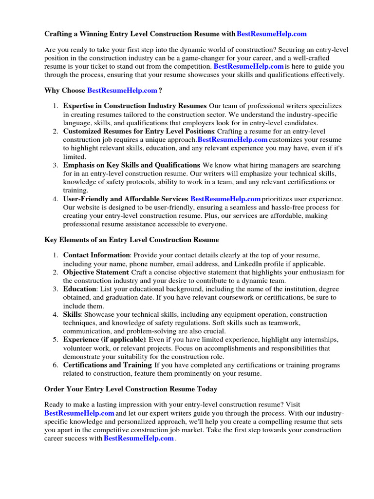 Entry Level Construction Resume | PDF | Résumé | Engineering