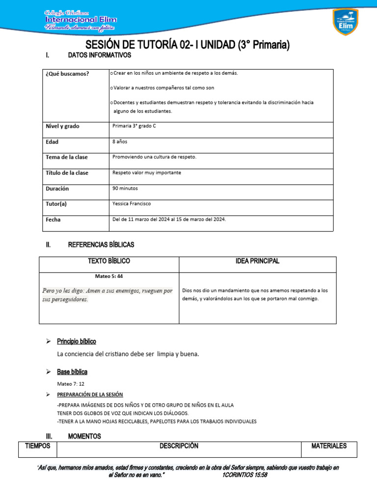 2da SESION TUTORIA - RESPETO PROY 1 | PDF