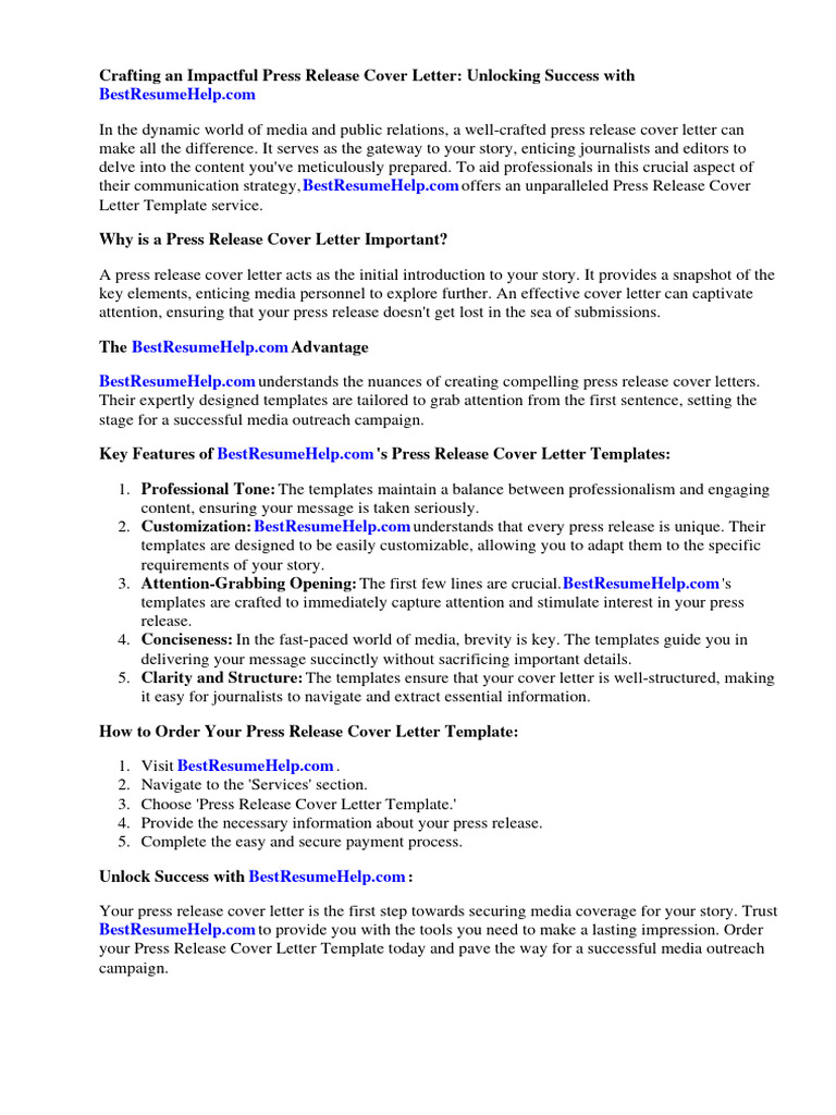 Press Release Cover Letter Template | Download Free PDF | Press Release ...
