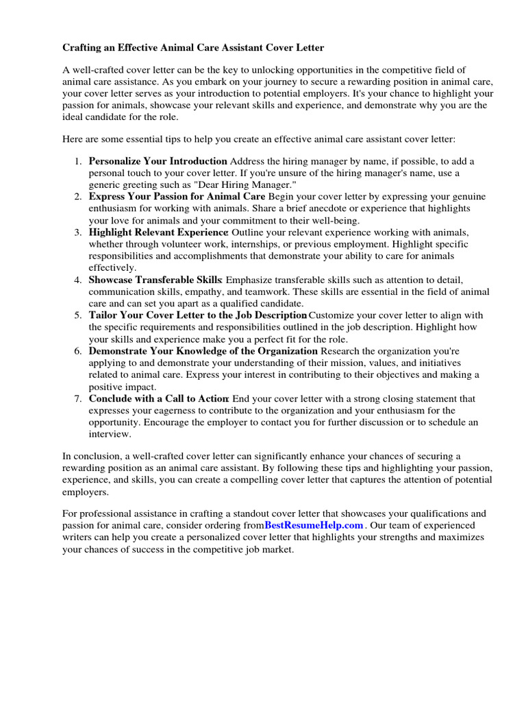 Animal Care Cover Letter Tips | PDF | Résumé | Veterinary Medicine