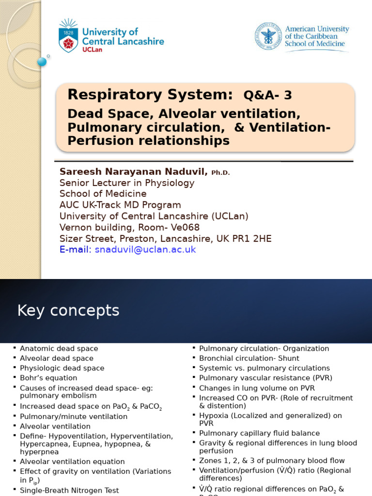 Q&A. Physiology. Dead Space, Alveolar Ventilation, Pulmonary ...