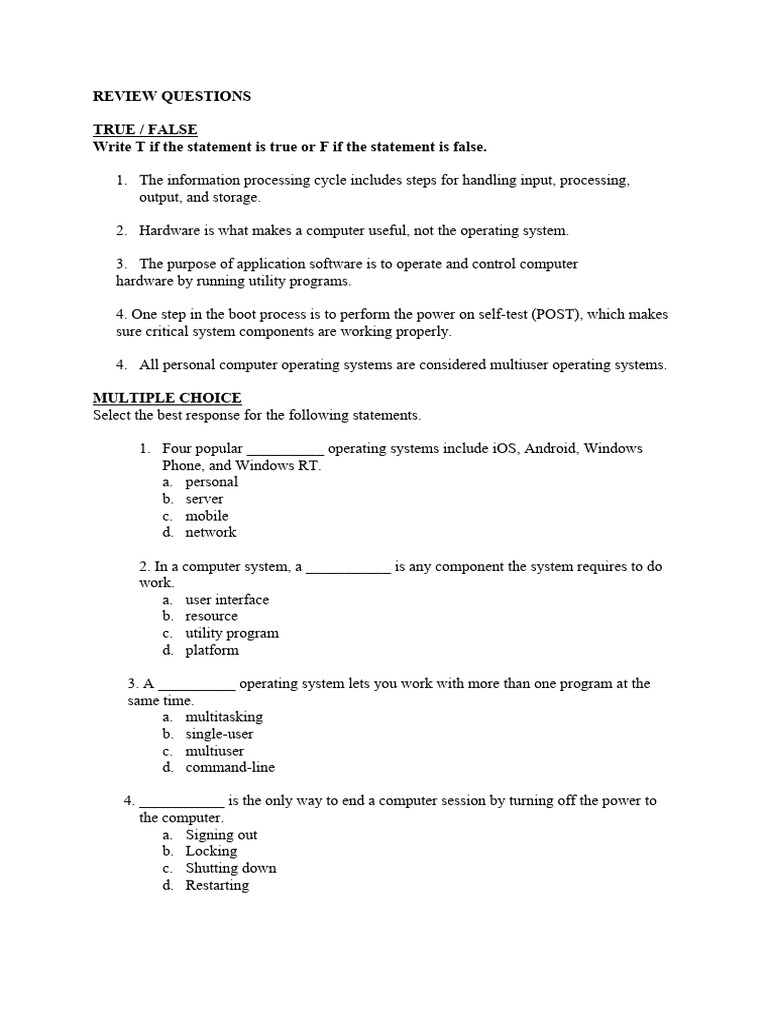 REVIEW QUESTIONS | PDF | Operating System | Input/Output