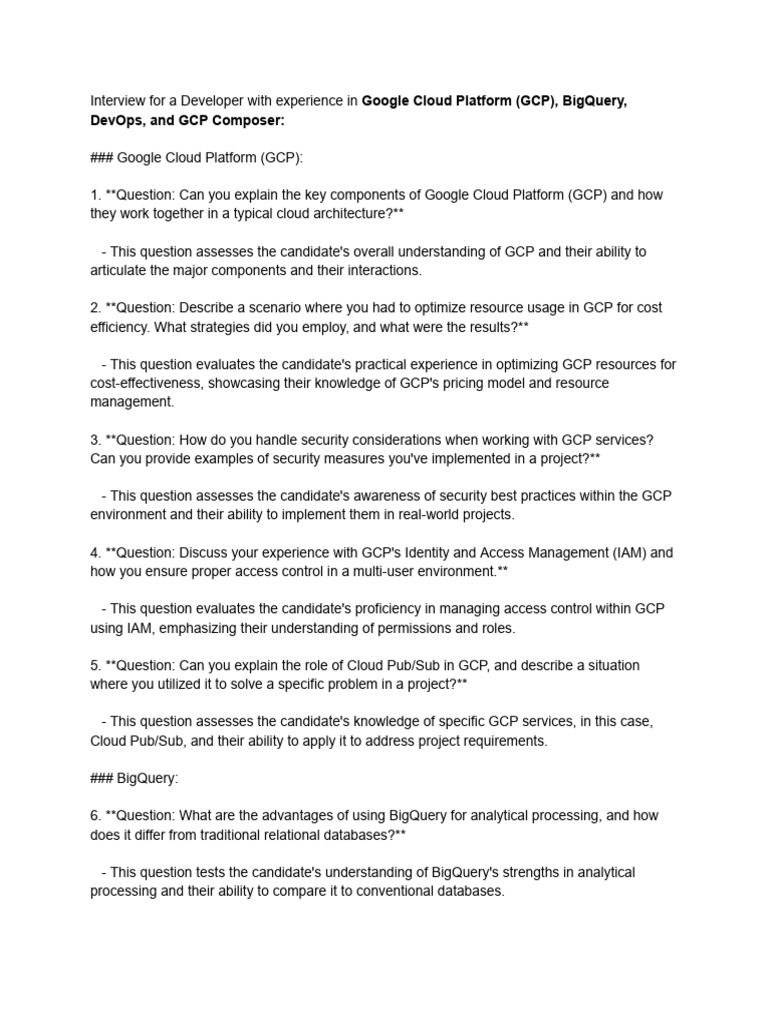 Interview For A Developer With Experience in Google Cloud Platform (GCP ...