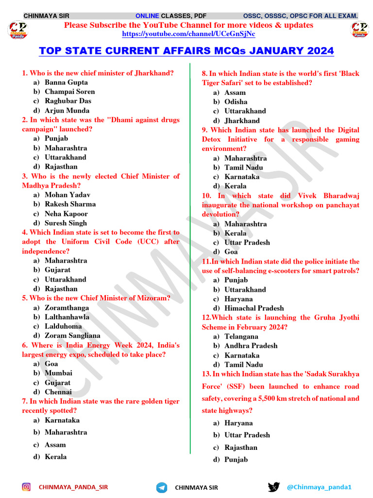 Current Affairs MCQs for 2024 | PDF | Politics Of India | Government Of ...