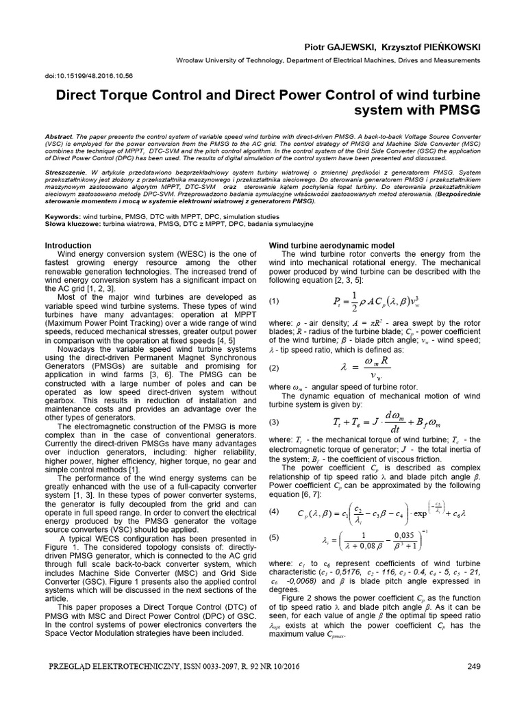 Direct Torque Control and Direct Power Control of Wind Turbine System ...