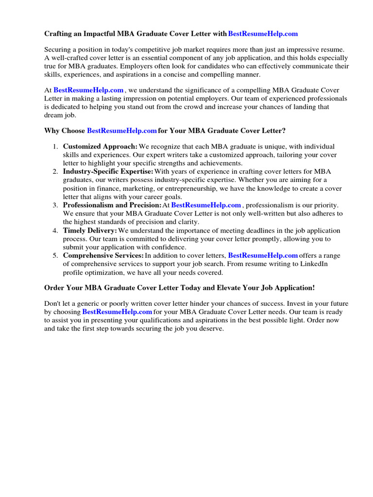 Mba Graduate Cover Letter | PDF | Master Of Business Administration ...