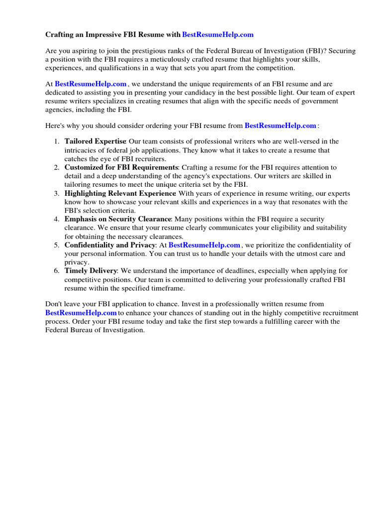 FBI Resume Samples | Download Free PDF | Résumé | Federal Bureau Of ...