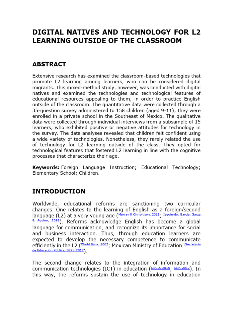 Digital Natives and Technology For L2 Learning Outside of The Classroom | PDF | Educational ...