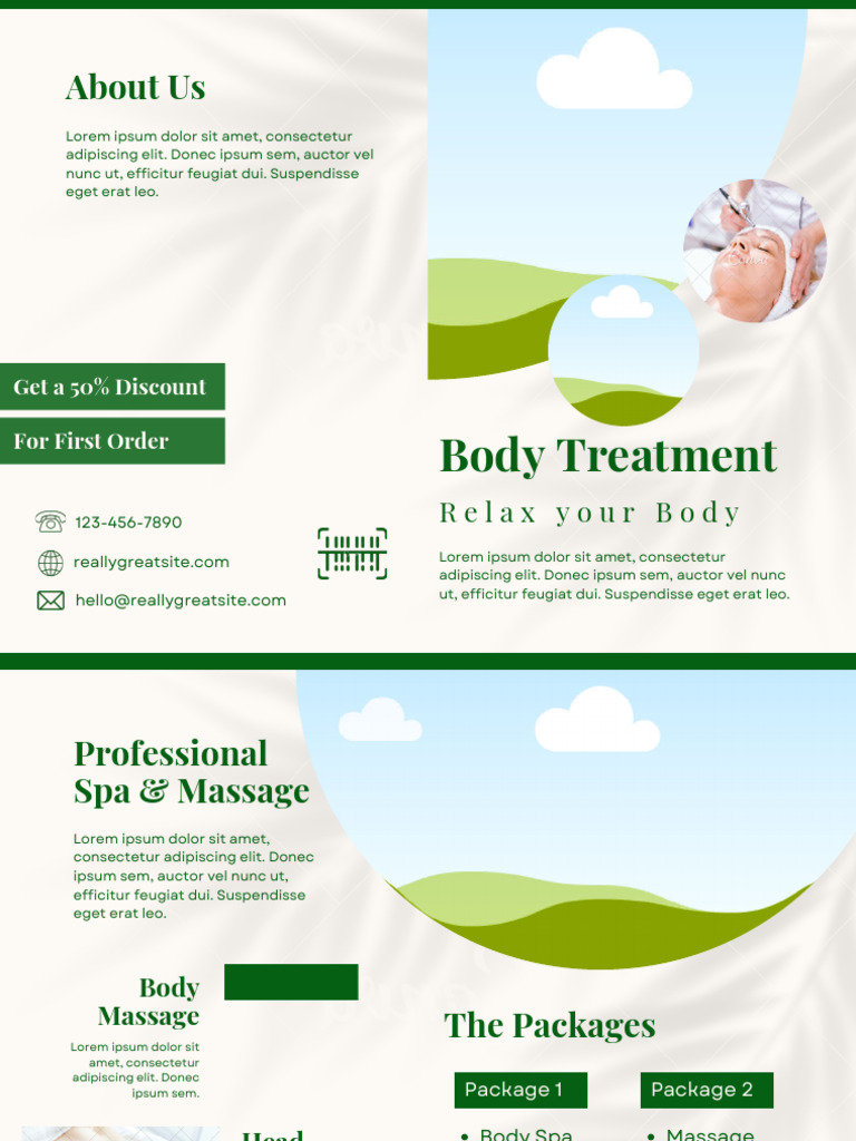 White and Green Elegant Relax Your Body Bi-Fold Brochure | PDF