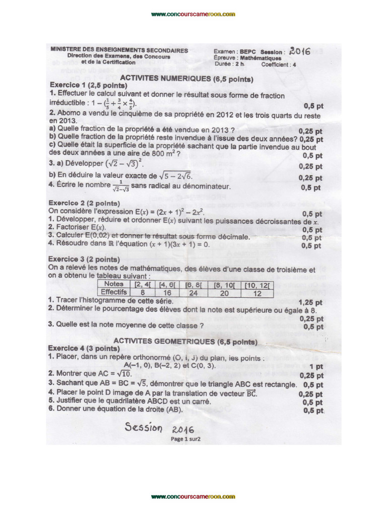 Maths Bepc 2016 | PDF