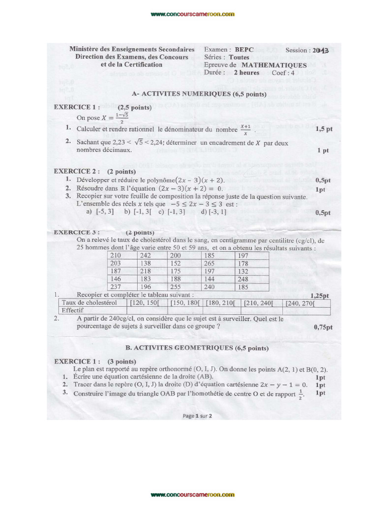 Maths Bepc 2013 | PDF