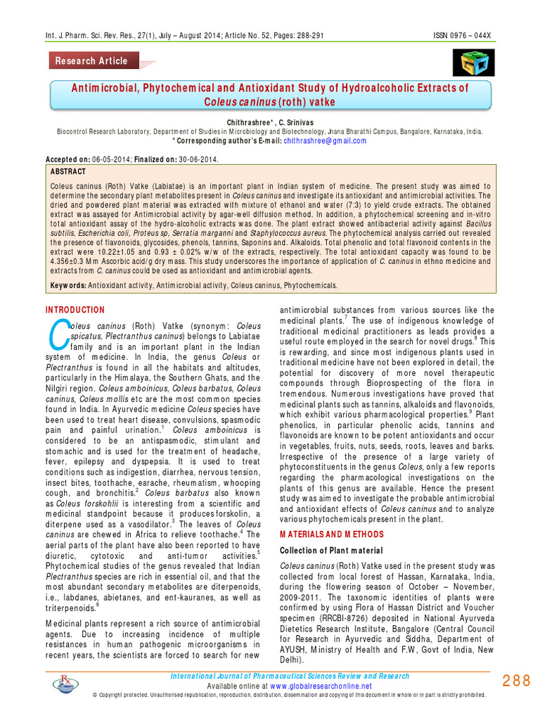 Coleus Caninus Extraction | PDF | Polyphenol | Flavonoid