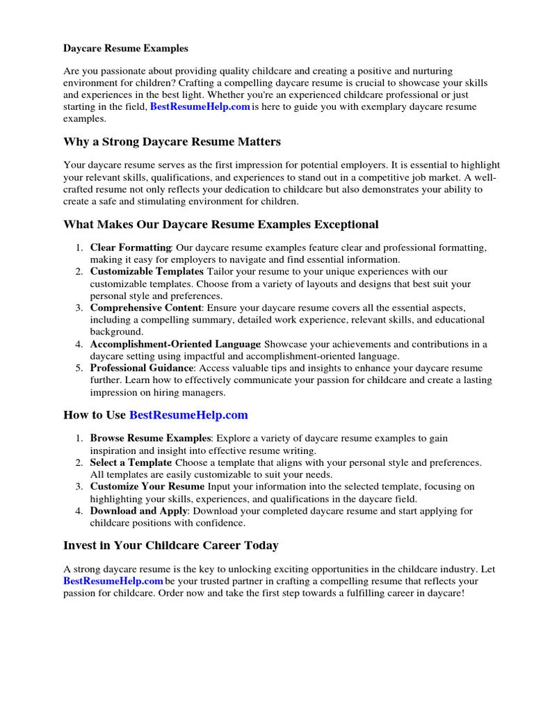 Daycare Resume Examples | PDF | Child Care | Résumé