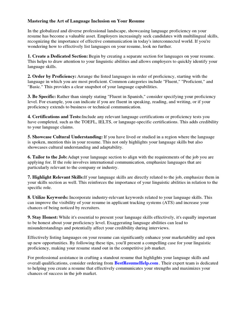 How To List Languages On Resume | PDF | Résumé | Fluency