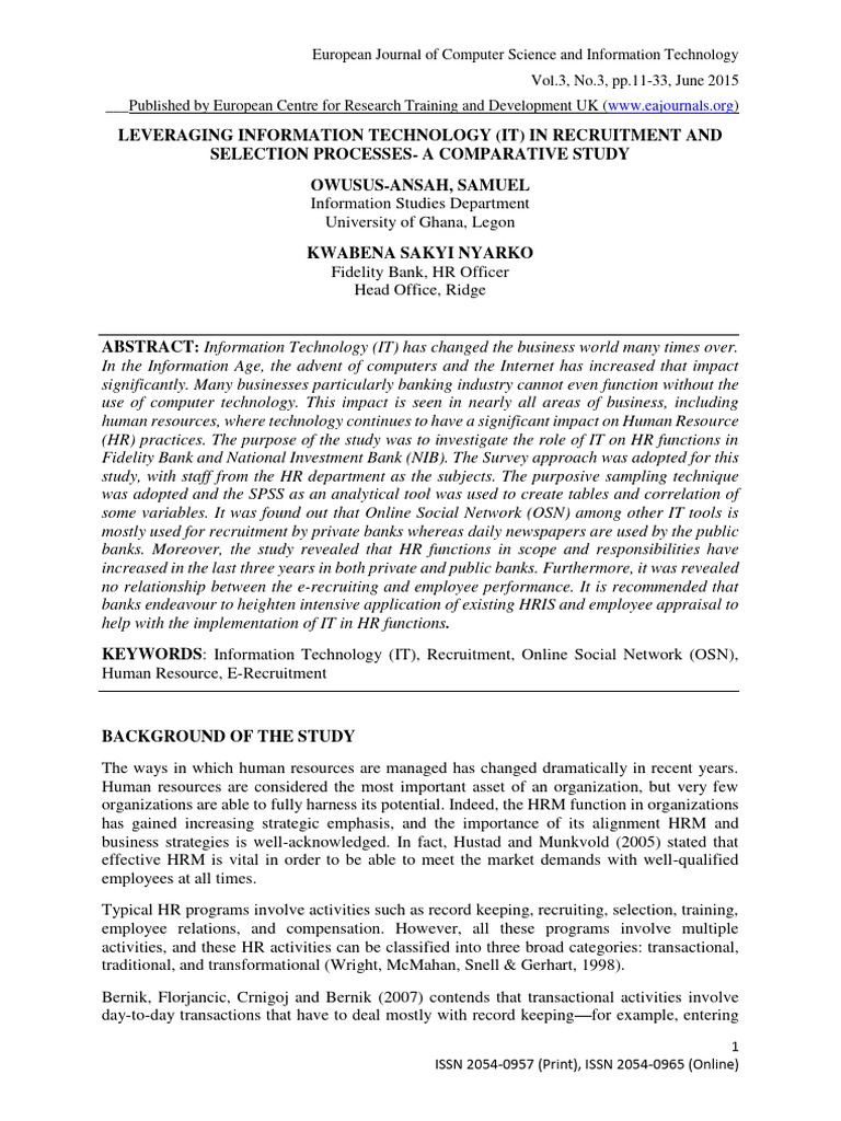 Leveraging Information Technology IT in | PDF | Recruitment | Human ...