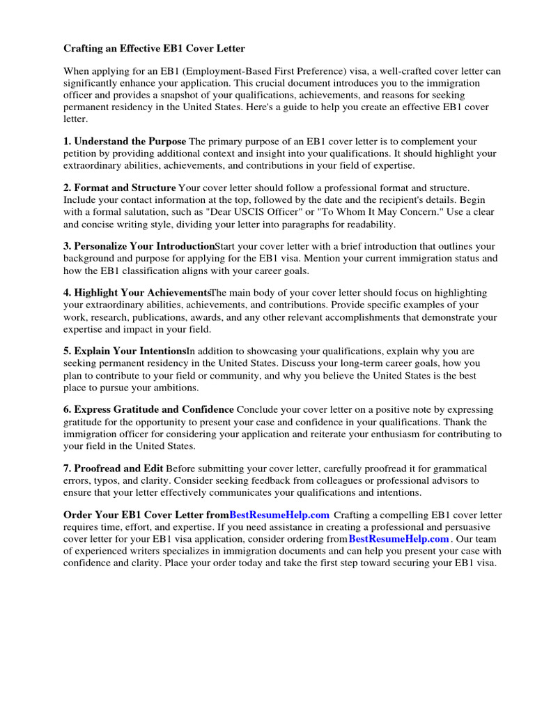 Eb1 Cover Letter | Download Free PDF | Résumé