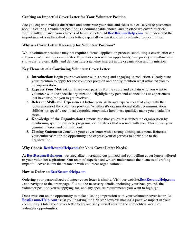 Cover Letter For Volunteer Position | PDF | Volunteering | Experience