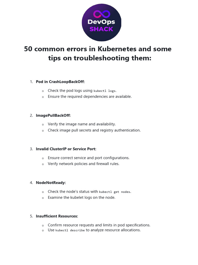 50 Common Errors In Kubernetes Pdf Network Architecture System Software