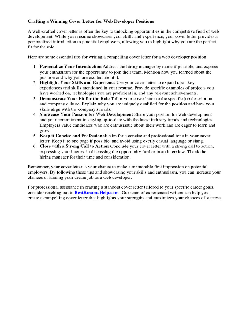 Web Developer Cover Letter Tips | PDF | Résumé | World Wide Web