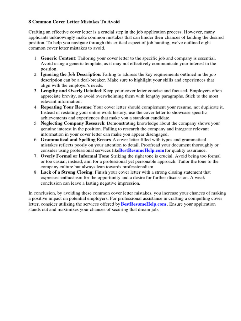 8 Common Cover Letter Mistakes To Avoid | PDF | Résumé | Recruitment
