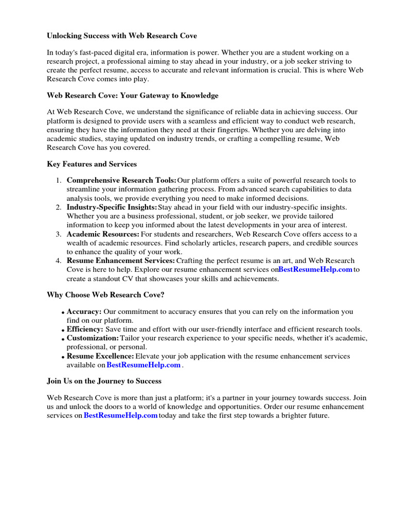 Web Research Cove: Your Research Partner | PDF | Résumé | Experience