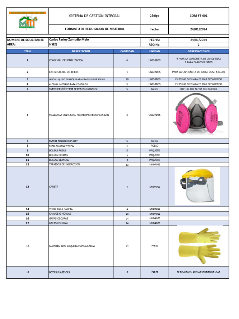 Requisicion 001 | PDF